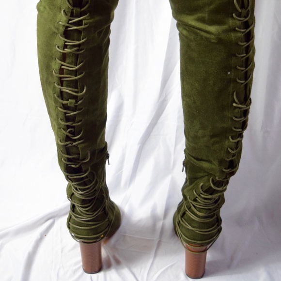 Chase + Chloe | Shoes | Aldi Thigh High Corset Lace Boot Green | Poshmark